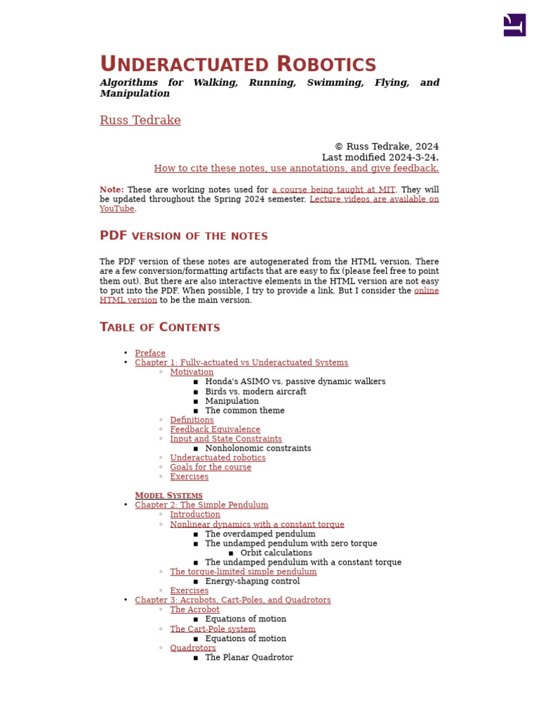 Underactuated Robotics | PDF
