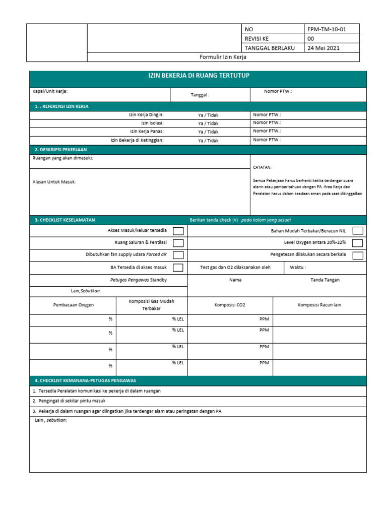 Izin Bekerja Di Ruang Tertutup | PDF