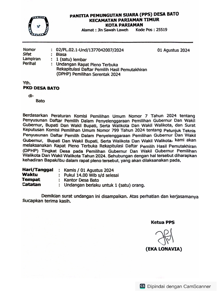 Undangan Plano DPHP Bato | PDF