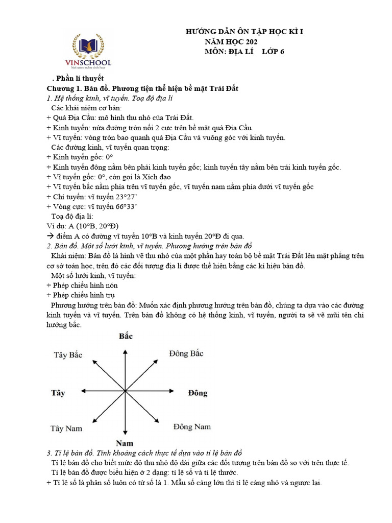 Địa Lí 6 - Hướng Dẫn Ôn Tập Chi Tiết - HK1 | PDF