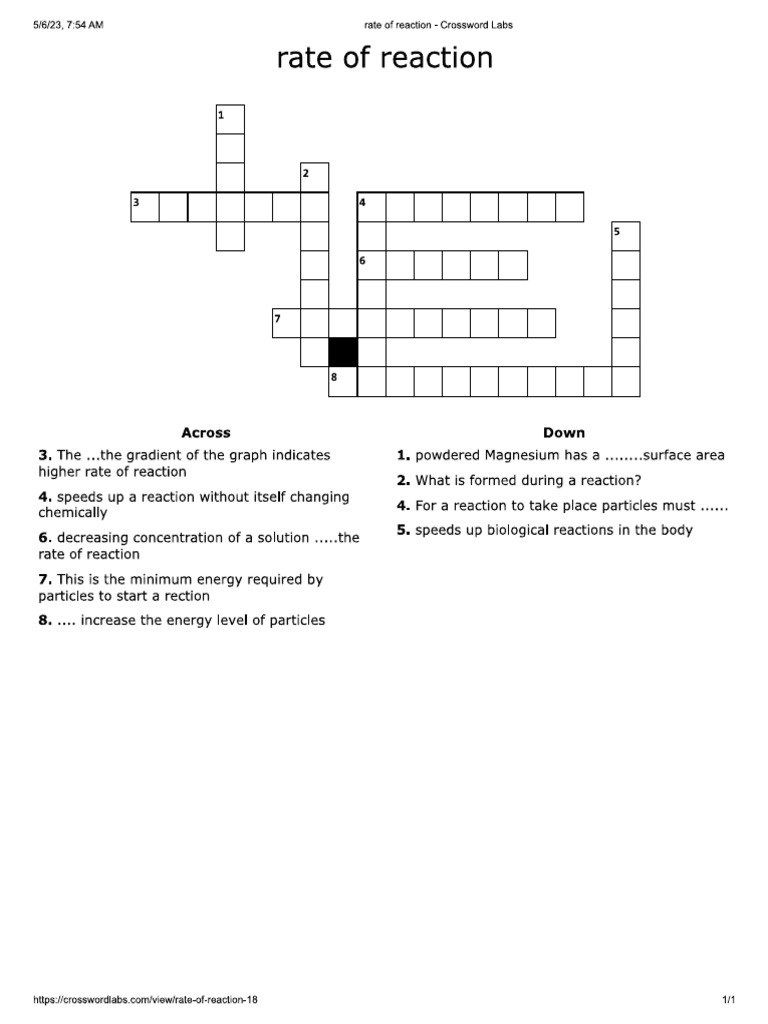 Rate of Reaction Puzzle | PDF