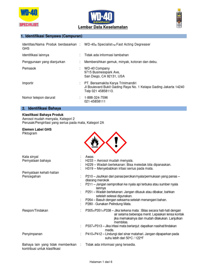 SDS_WD-40_Specialist_Fast_Acting_Degreaser-Indonesia | PDF
