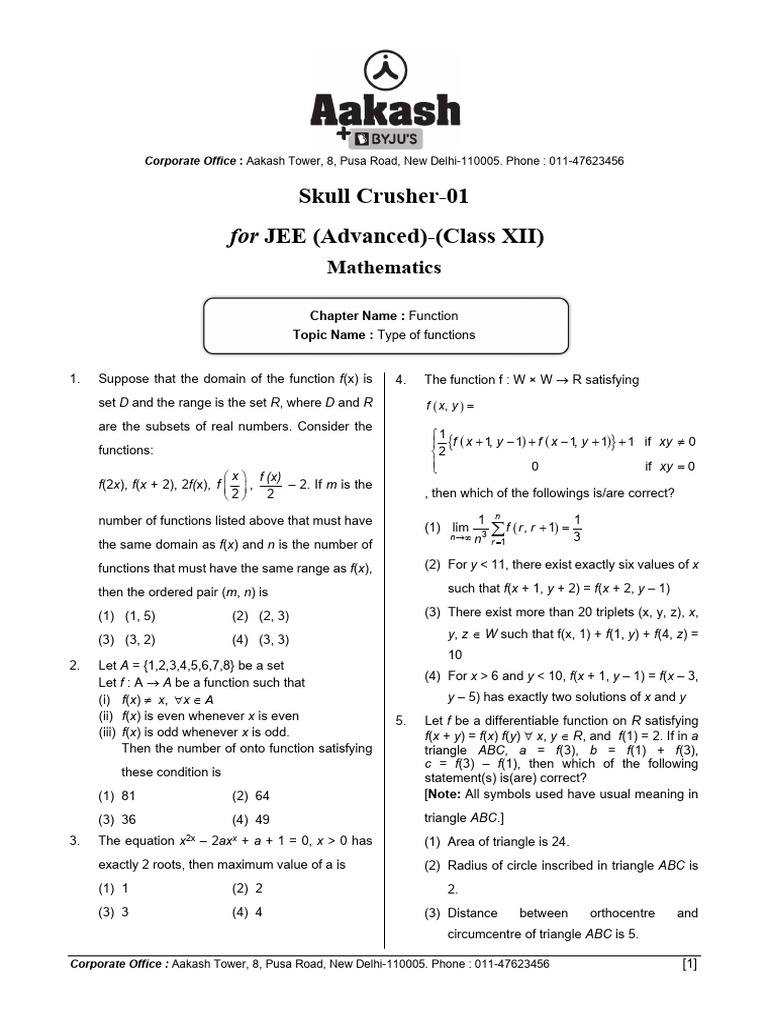 Skull Crusher - 01 - Class XII - Relation and Functions - JEE (Adv ...