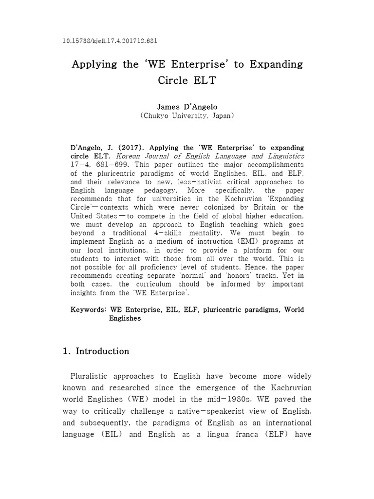 Applying The WE Enterprise' To Expanding Cirlce ELT | PDF