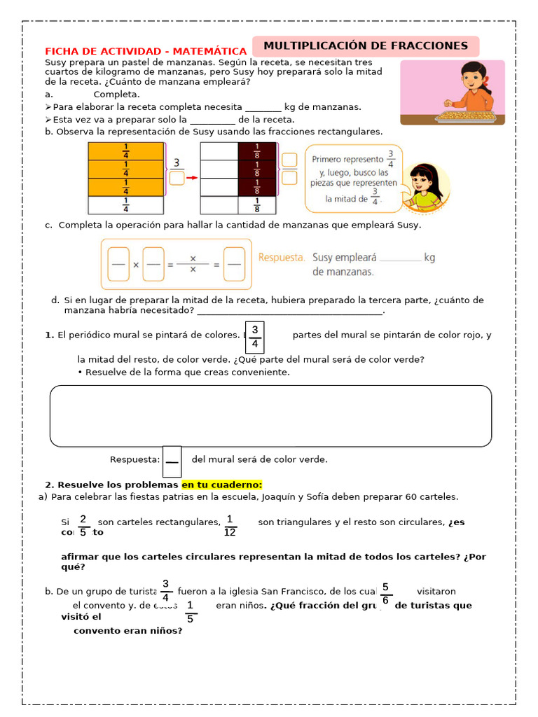 Ficha - 17 de Setiembre - Mat-Multiplicación de Fracciones | PDF