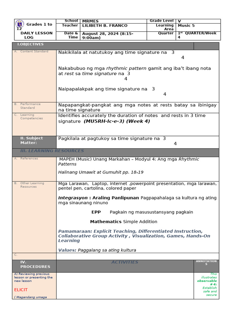 COT Q1 MUSIC 5 DLP | PDF