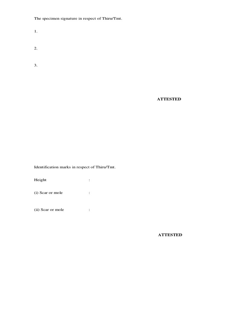 Specimen Signature and Identification Marks Blank Form | PDF