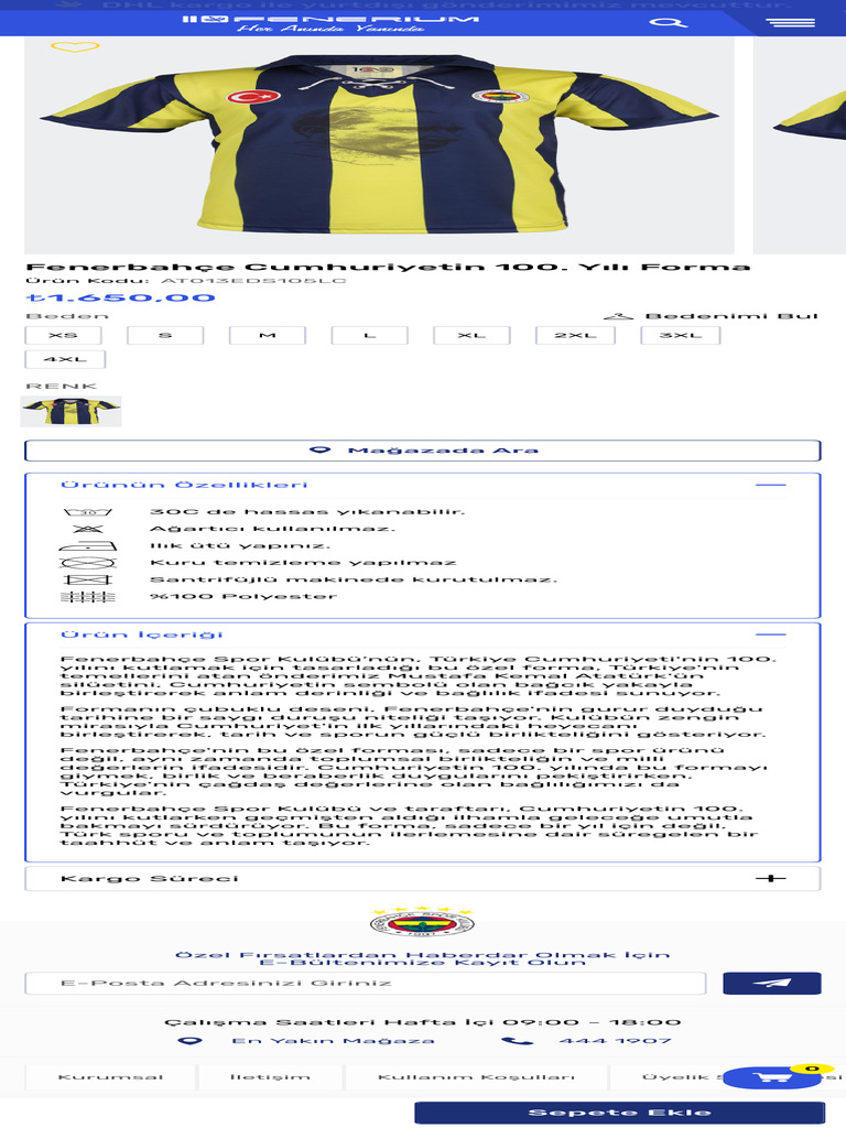 Fenerium Fenerbahçe Cumhuriyetin 100. Yılı Forma | PDF