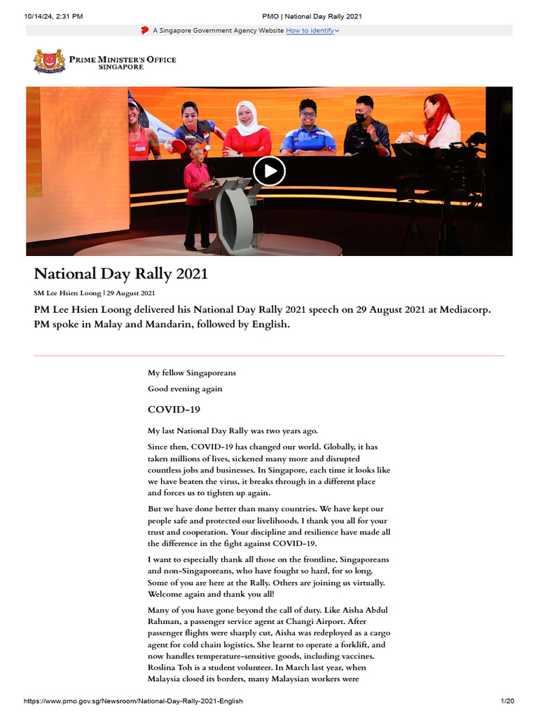 PMO _ National Day Rally 2021 | PDF