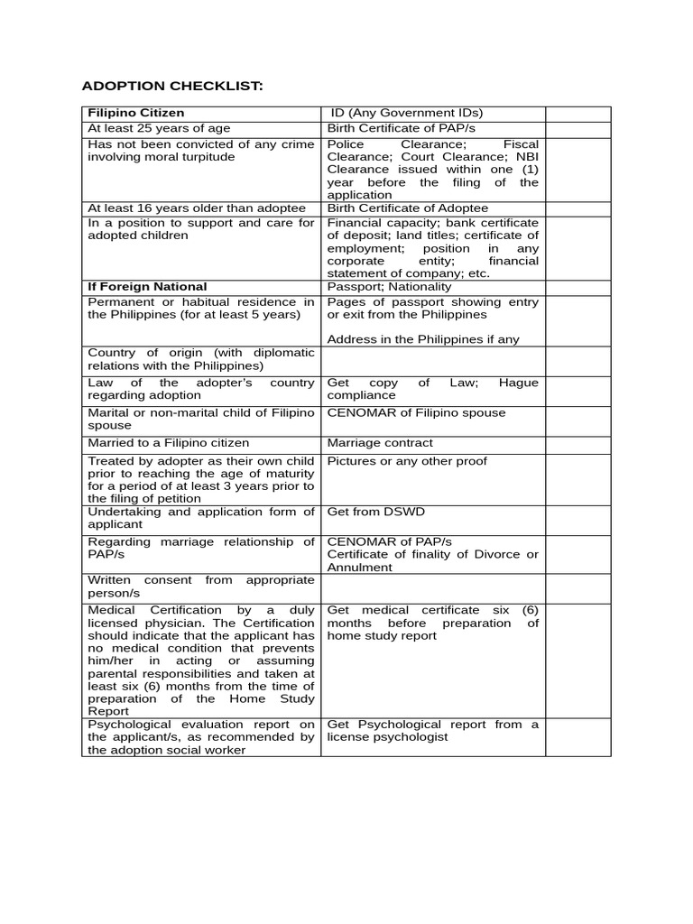 ADOPTION CHECKLIST | PDF