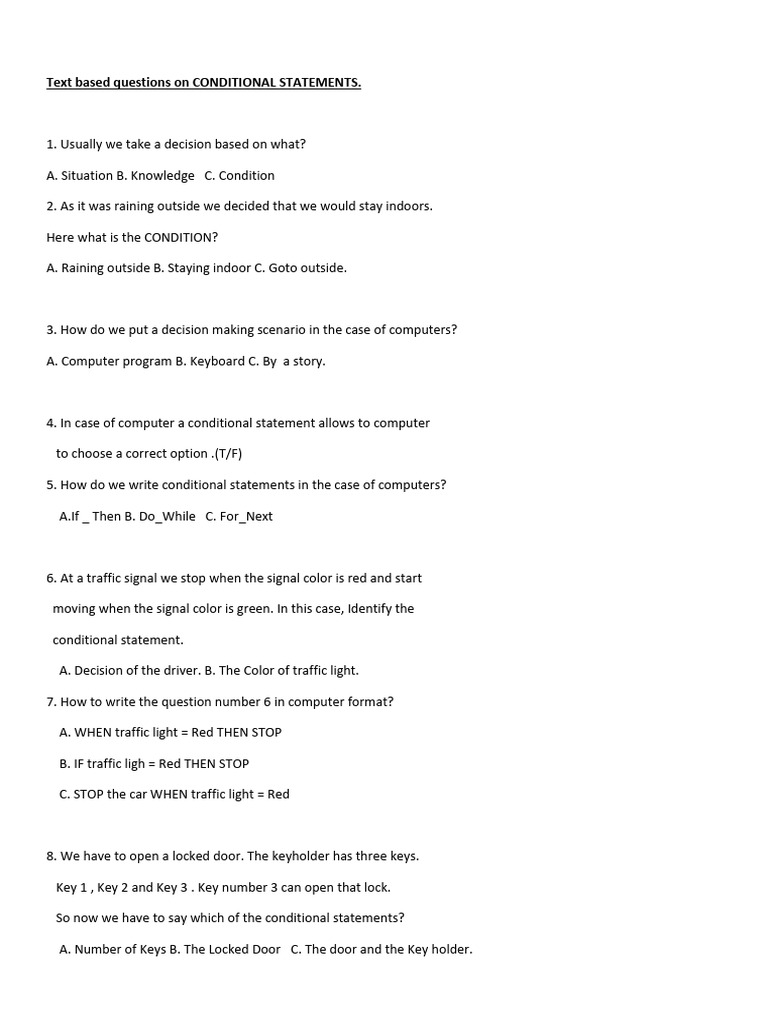 CONDITIONAL STATEMENTS_questions | PDF
