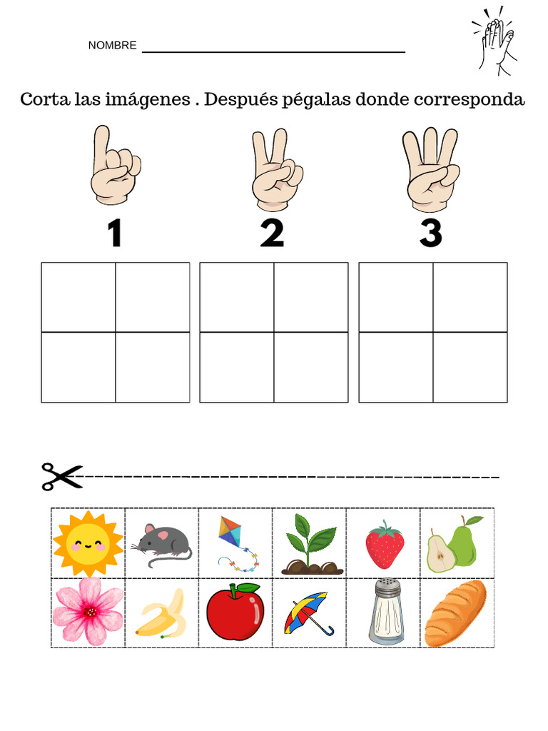 Colorful Simple Syllables Cut and Paste Worksheet | PDF