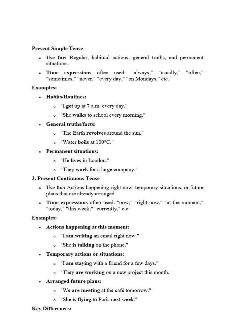 Present Simple and Present Continuous Tense | PDF | Linguistics