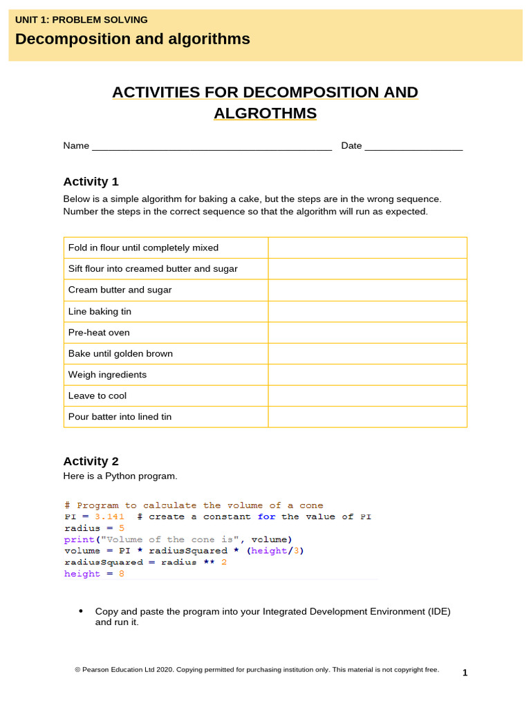 U01-01-Decomposition and Algorithms - Activities | PDF