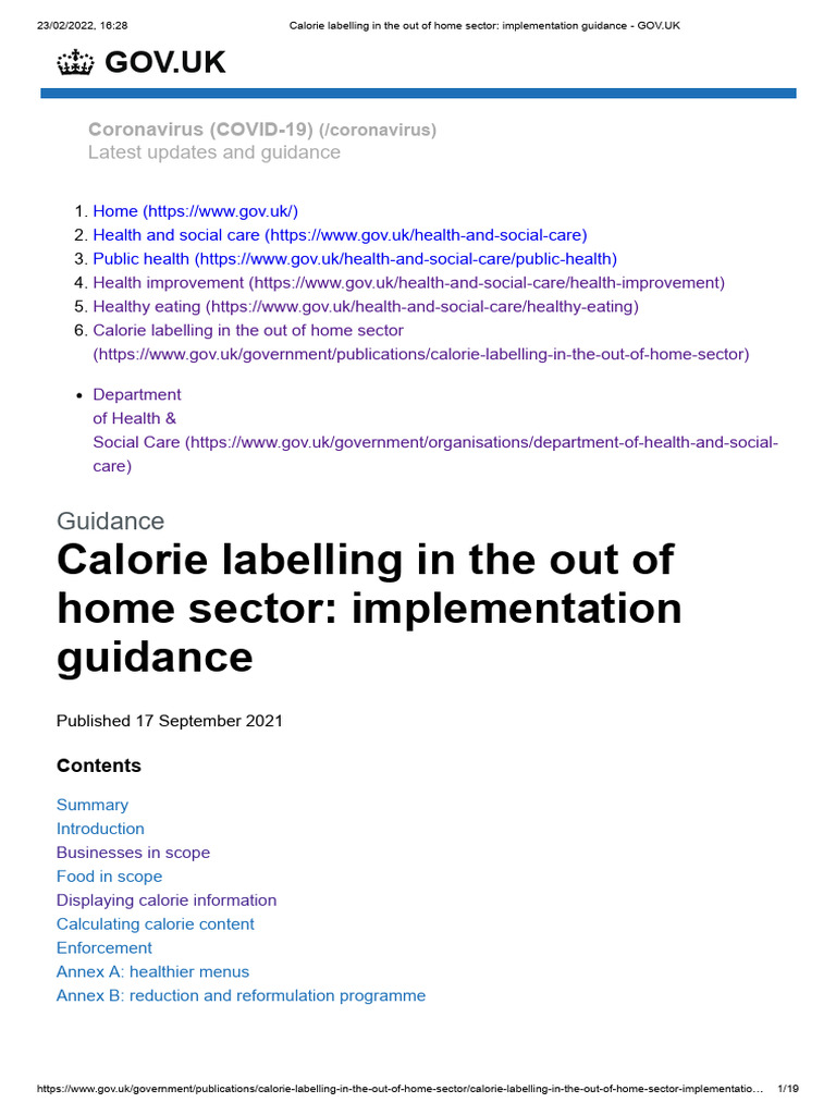 Calorie Labelling in The Out of Home Sector - Implementation Guidance ...