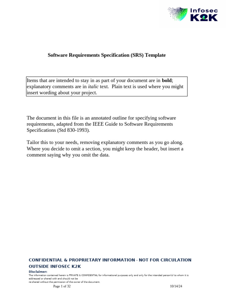 SRS Template for Software Projects | PDF | Interface (Computing) | Reliability Engineering