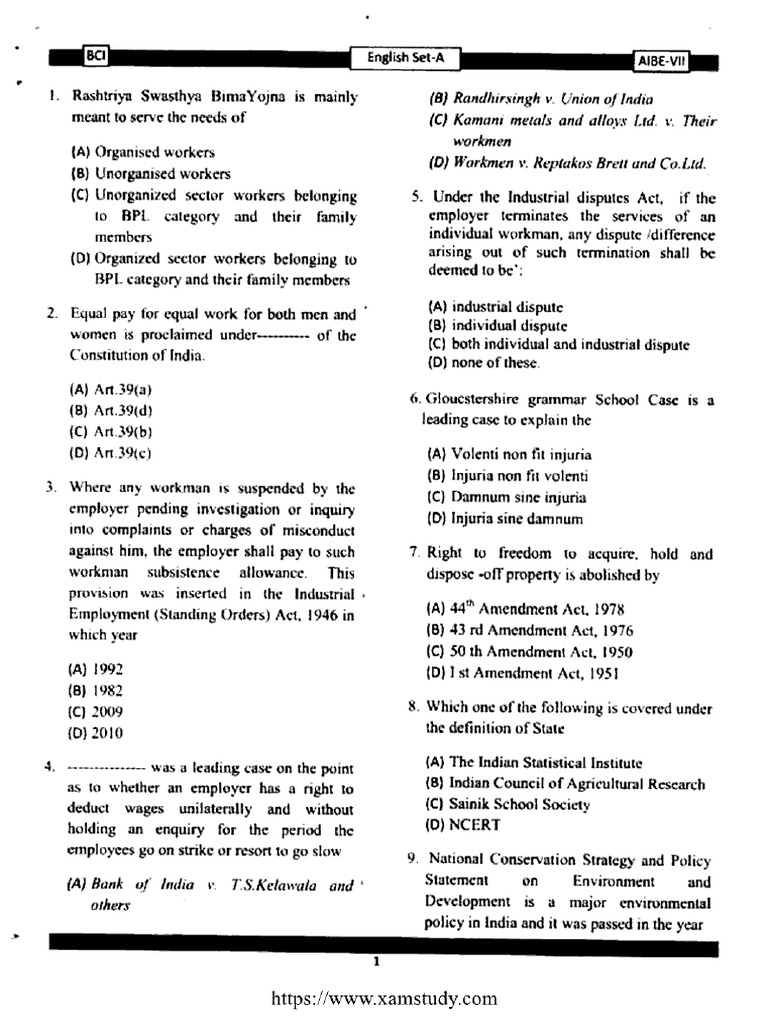 Aibe Question Paper 7 English Set A | PDF