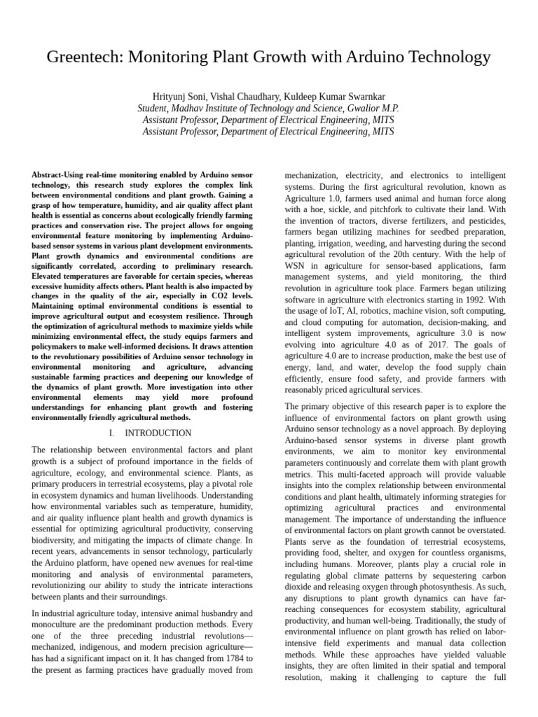 Greentech: Monitoring Plant Growth With Arduino Technology | PDF ...