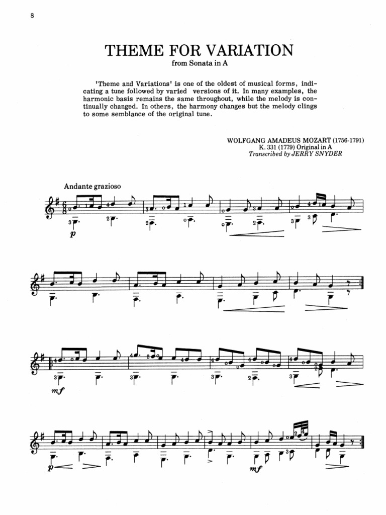 Mozart Theme For Variation Guitar | PDF