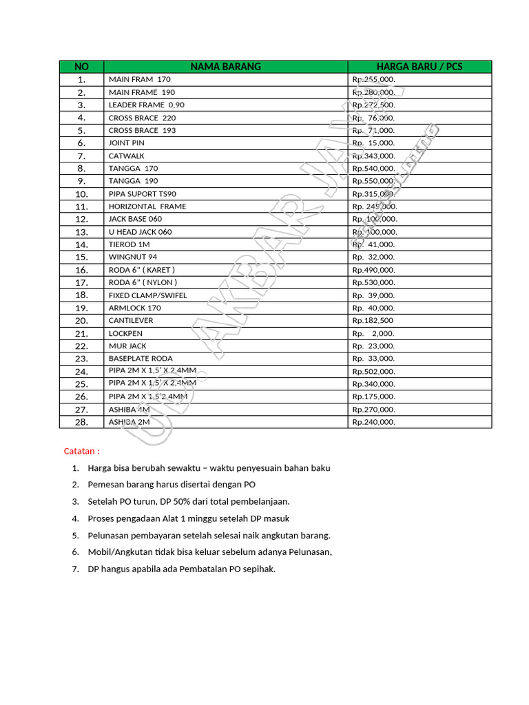 Daftar Harga | PDF