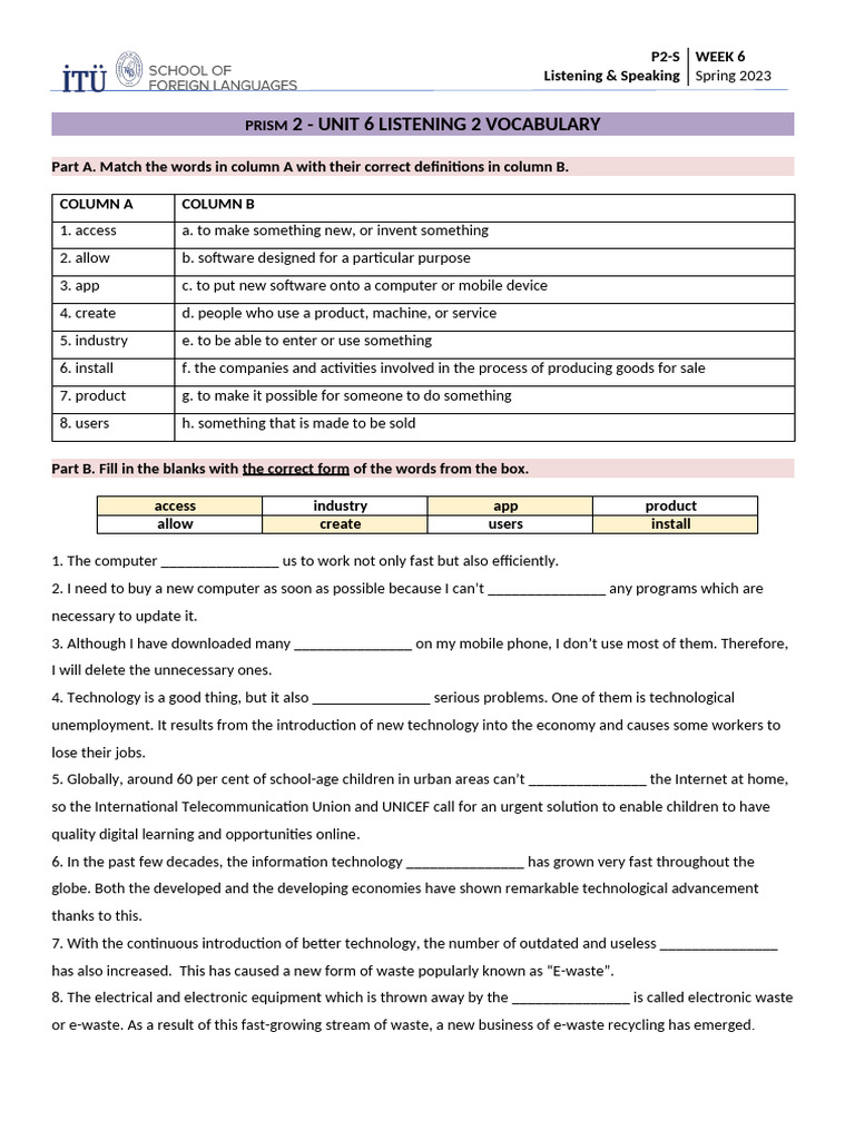 Prism 2 Listening&Speaking Unit 6-L2 Vocabulary | PDF