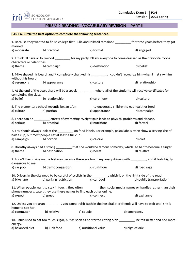 Prism 2 Reading - Vocabulary Revision Part II | PDF