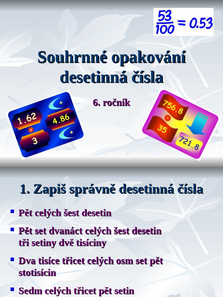 Souhrnne Opakovani Desetinna Cisla Web | PDF