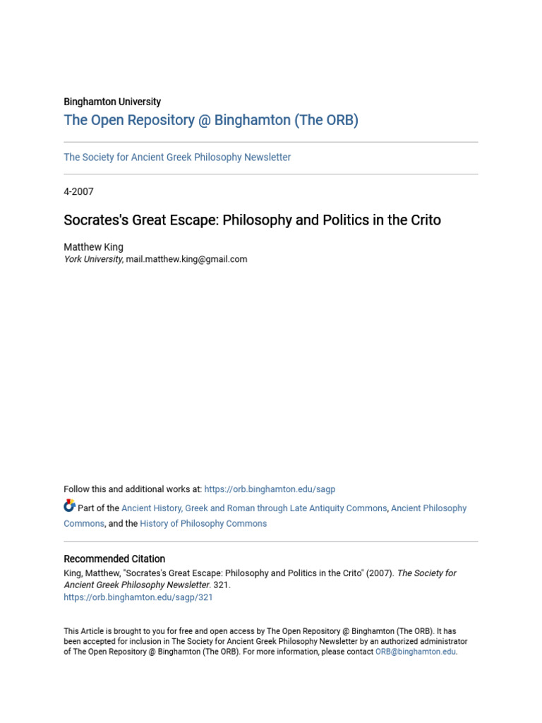 Socratess Great Escape - Philosophy and Politics in The Crito | PDF