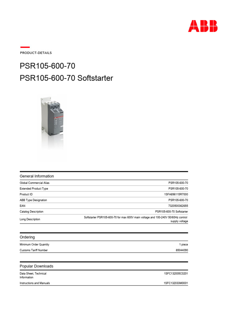 ABB PSR105 600 70 Softstarter - DpstarGroup | PDF