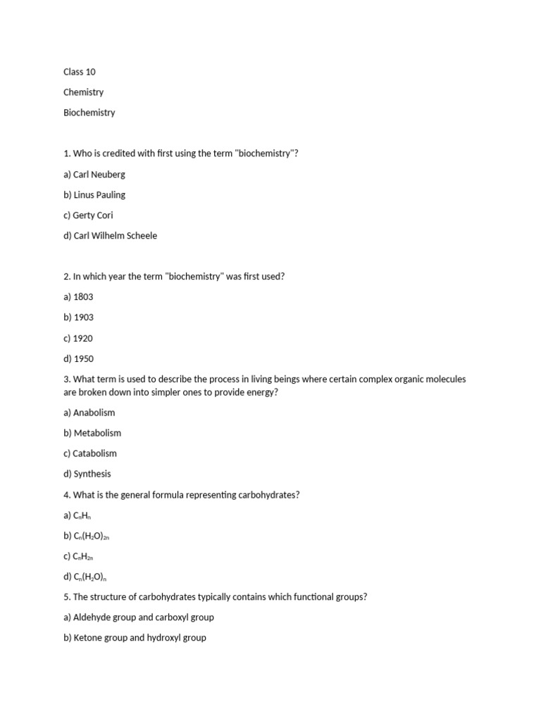 Class 10 Chemistry Chapter 4 Test | PDF | Polysaccharide | Glucose