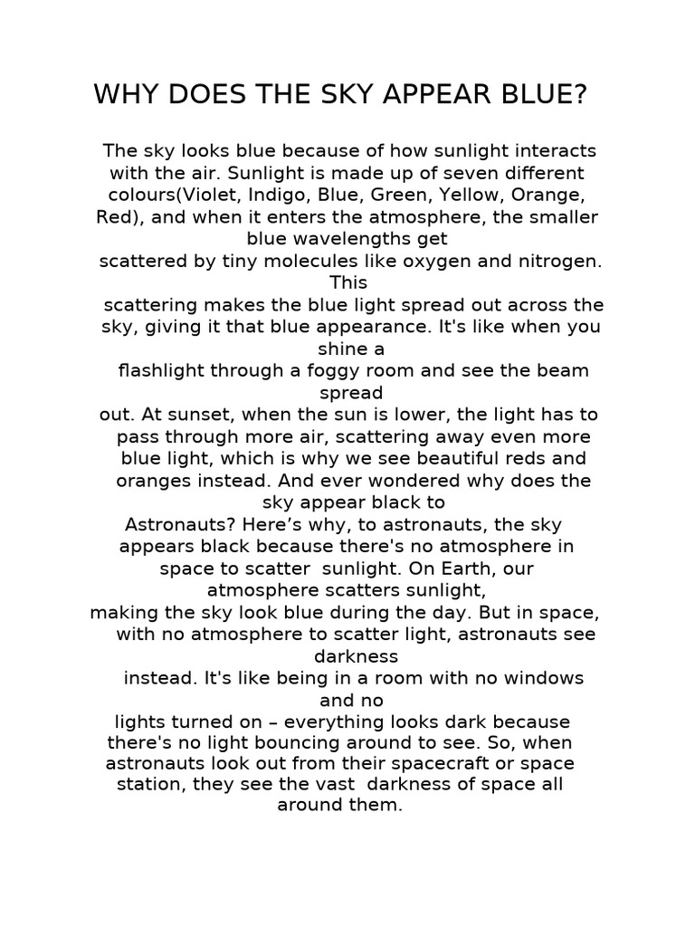 WHY DOES THE SKY APPEAR BLUE | PDF