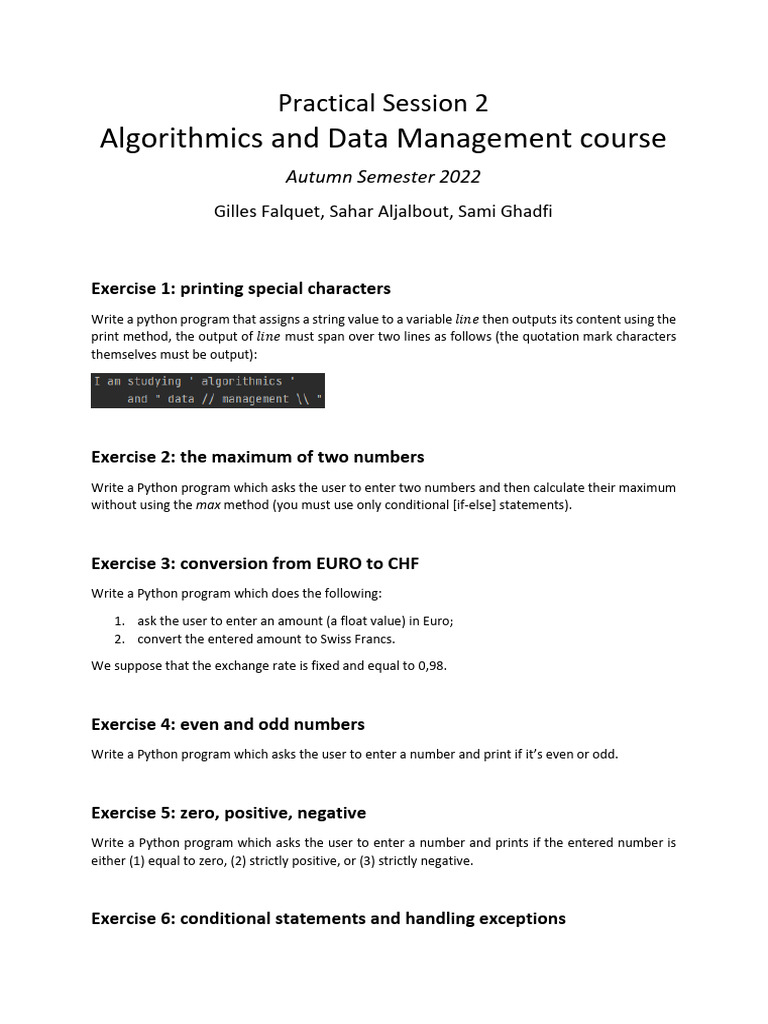 Algorithmics and Data Management Course: Practical Session 2 | PDF