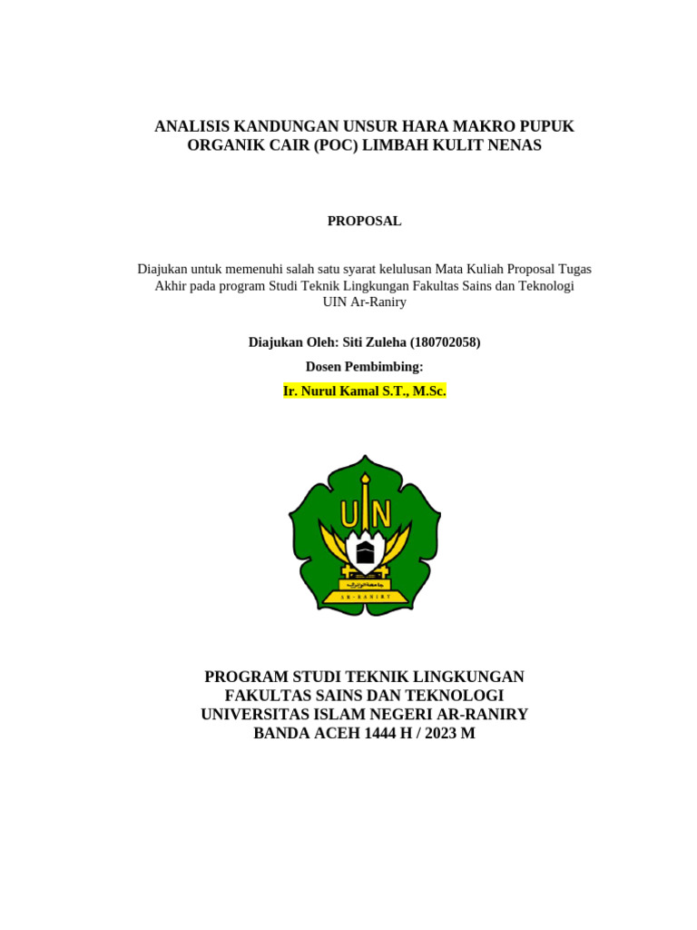 Proposal Siti Zuleha Bimbingan 1 | PDF