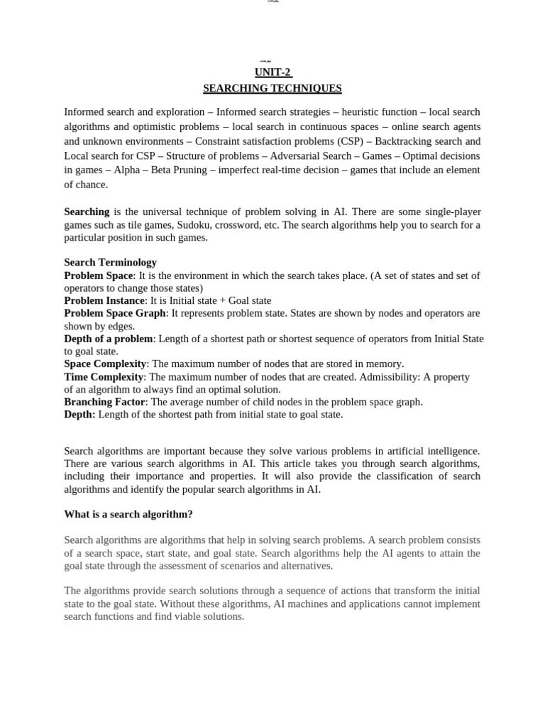 Ai Unit 2 Searching Techniques | PDF