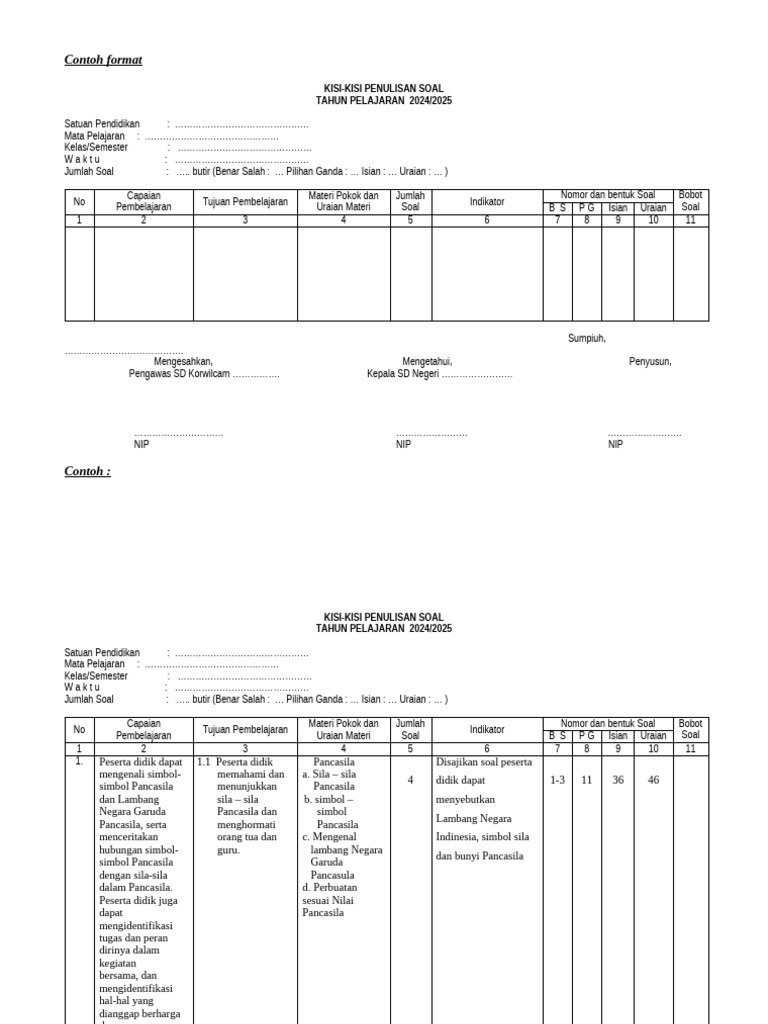 Format Kisi-Kisi | PDF
