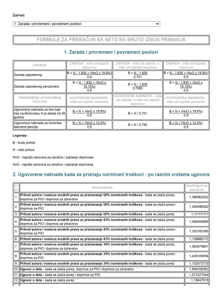 Formule Za Preračun Sa Neto Na Bruto Iznos Primanja | PDF