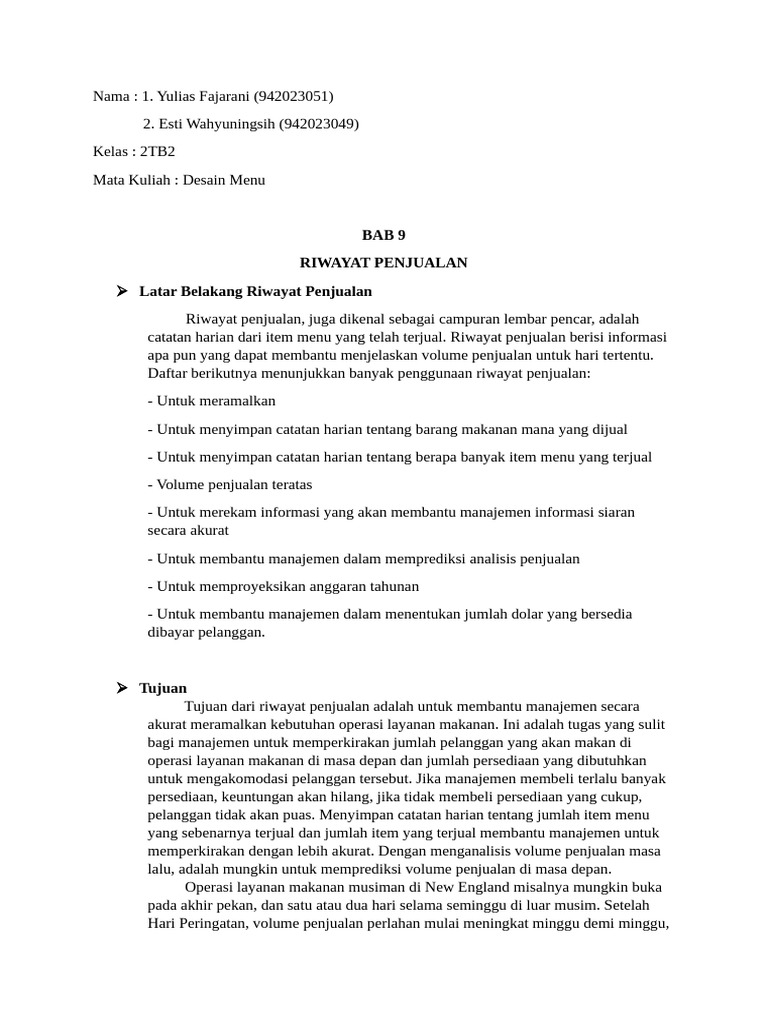 Desain Menu BAB 9 Riwayat Penjualan | PDF
