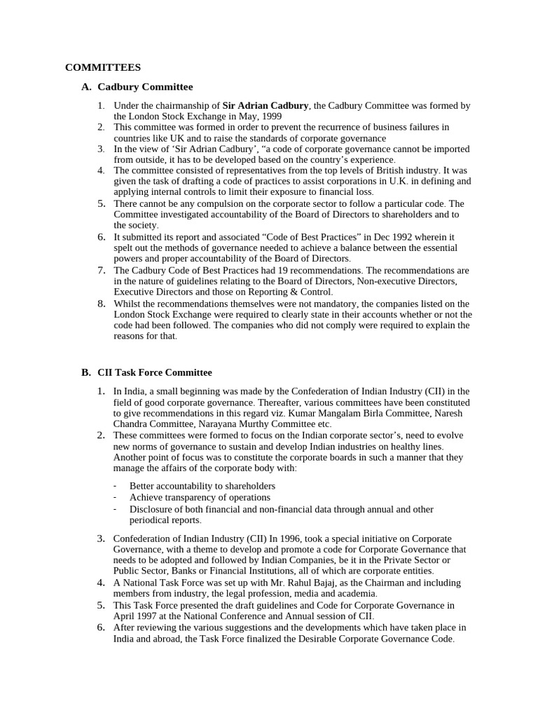 Committees of Corporate Governance - Notes | PDF | Corporate Governance ...