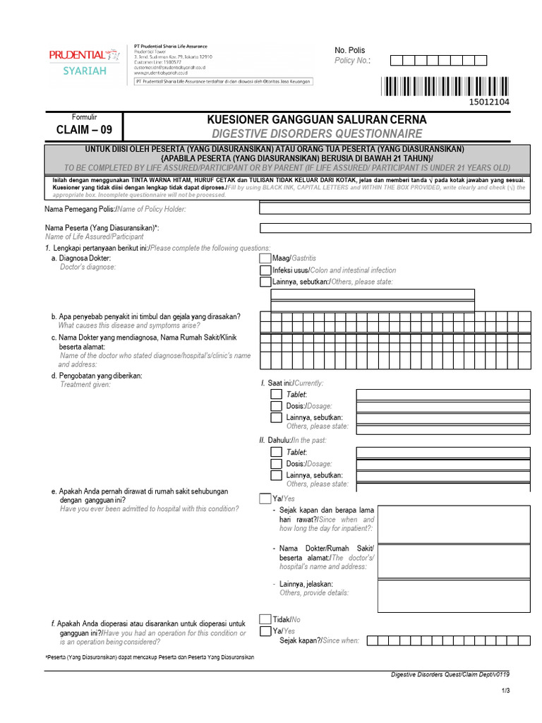 Kuesioner Kesehatan Gangguan Saluran Cerna Syariah | PDF