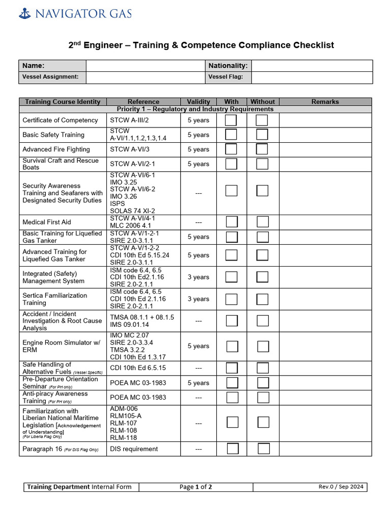 2E - Training & Competence Compliance Checklist | PDF