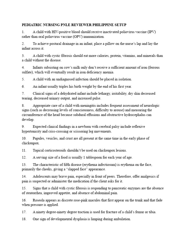 Pediatric Nursing Pnle Reviewer Philippine Setup | PDF | Infants | Wellness