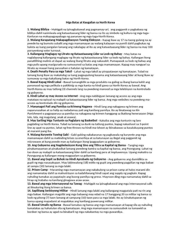 Mga Batas at Kaugalian Sa North Korea | PDF