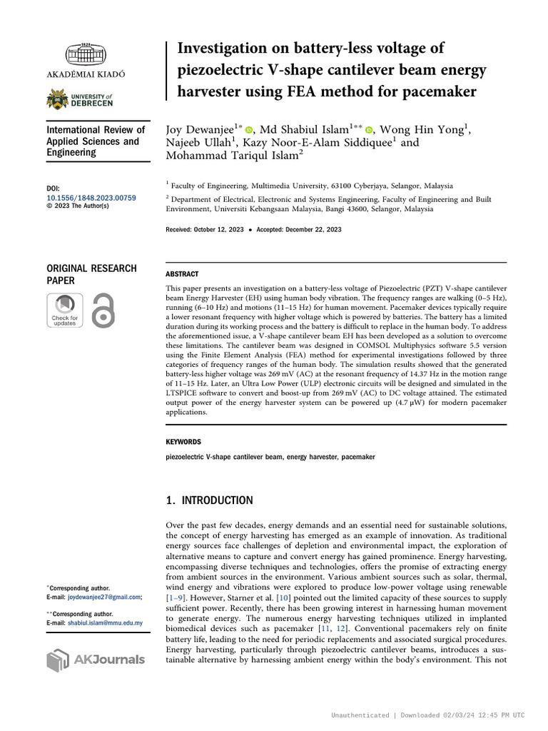 Investigation On Battery-Less Voltage of Piezoelec | PDF