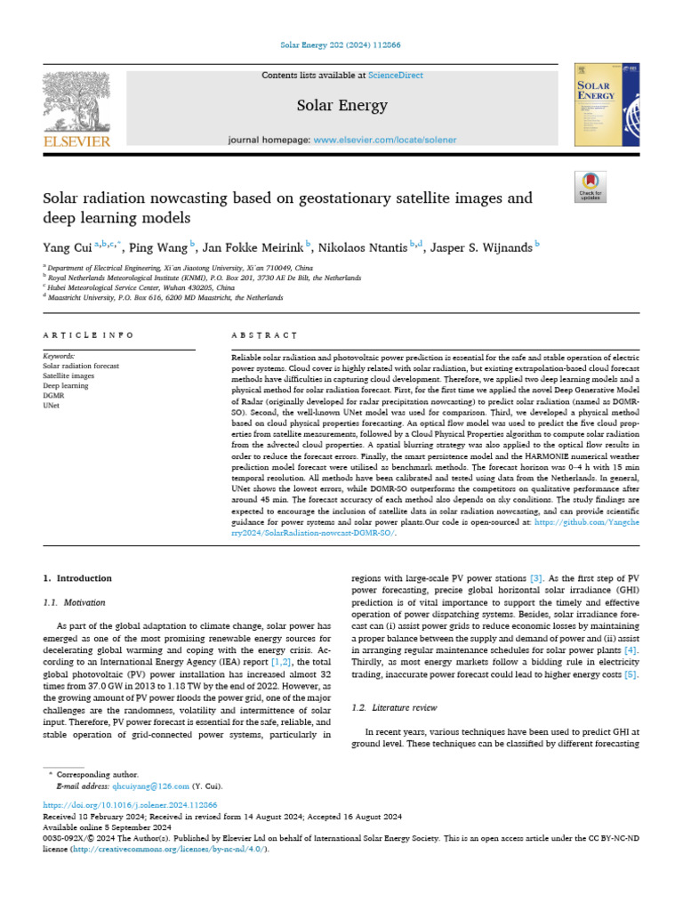 Solar Radiation Nowcasting Based On Geostationary Satellite Im - 2024 ...