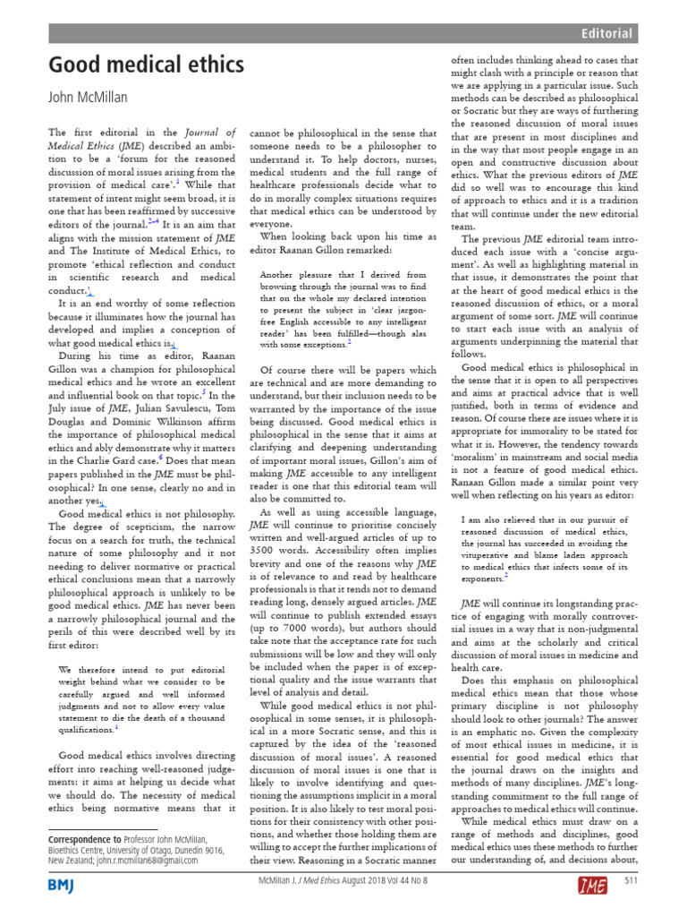 John Mcmillan-Good medical ethics | PDF