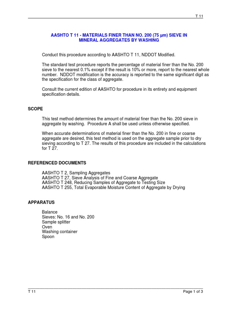 Aashto T11 | PDF | Nature