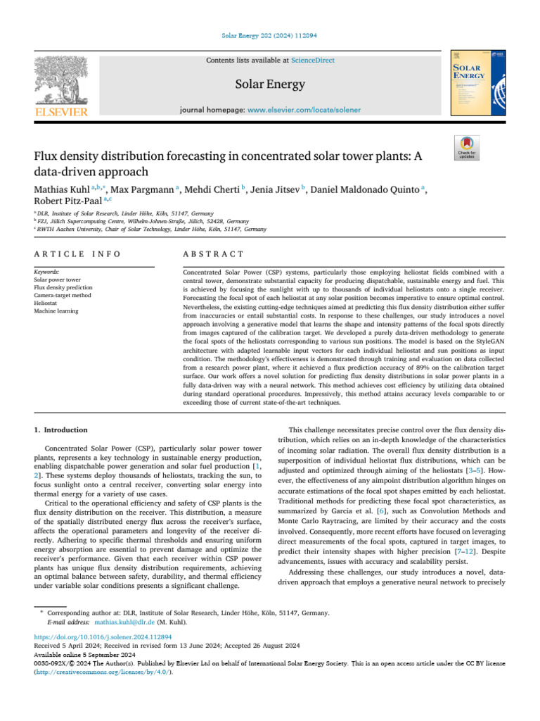Flux Density Distribution Forecasting in Concentrated Solar Tow - 2024 - Solar E | PDF ...