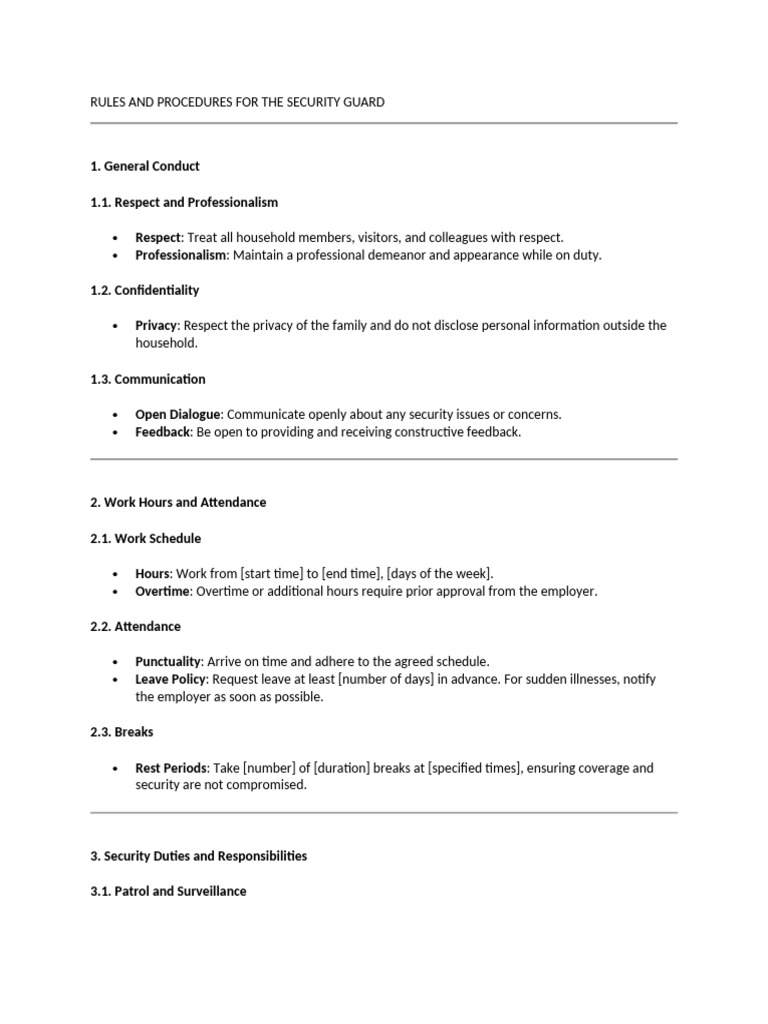 Rules and Procedures For The Security Guard | PDF