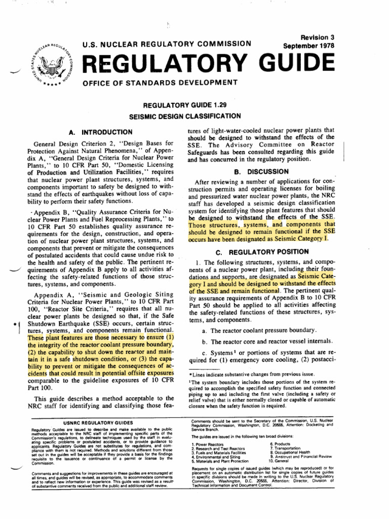 Regulatory Guide: U.S. Nuclear Regulatory Commission | PDF