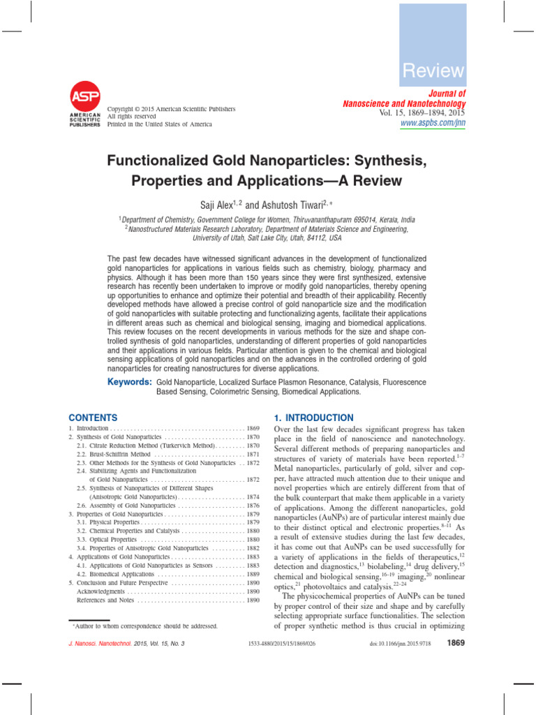 2015 - Functionalized Gold Nanoparticles Synthesis, Properties and ...
